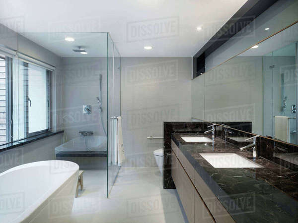 Glass shower in modern bathroom - Royalty-free Stock Photo | Dissolve