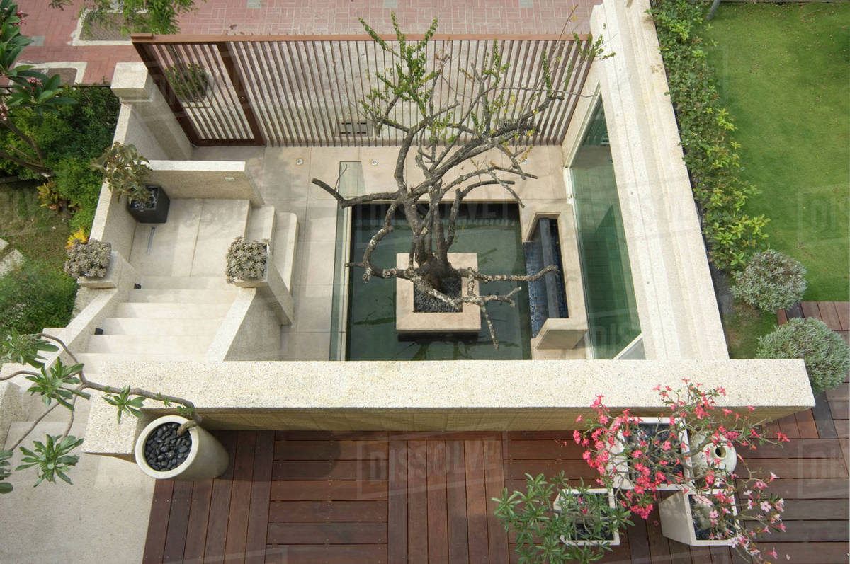 High view of patio and landscaping - Royalty-free Stock Photo | Dissolve