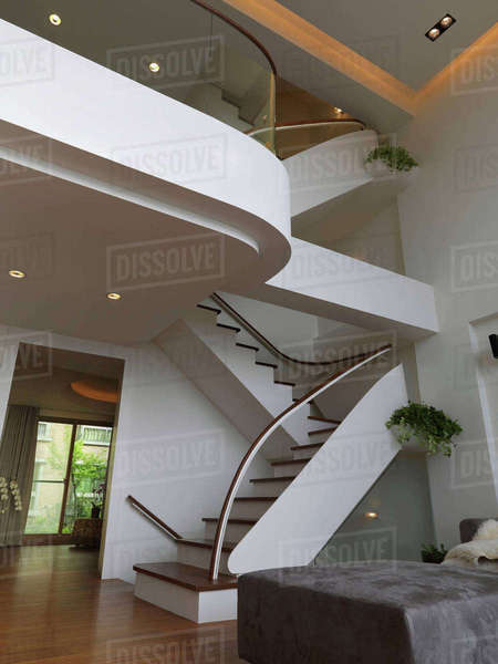 Staircase to upstairs in large modern home - Royalty-free Stock Photo ...
