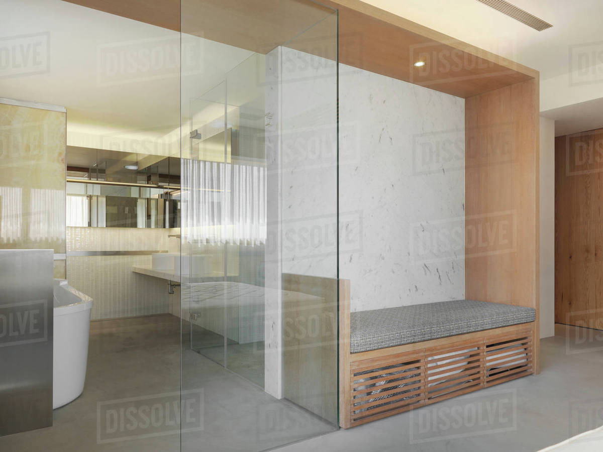 Modern bathroom and built in bench - Royalty-free Stock Photo | Dissolve