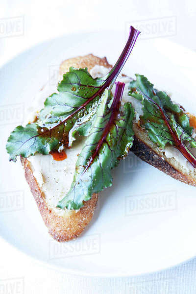 Close up of lettuce on toast - Stock Photo - Dissolve