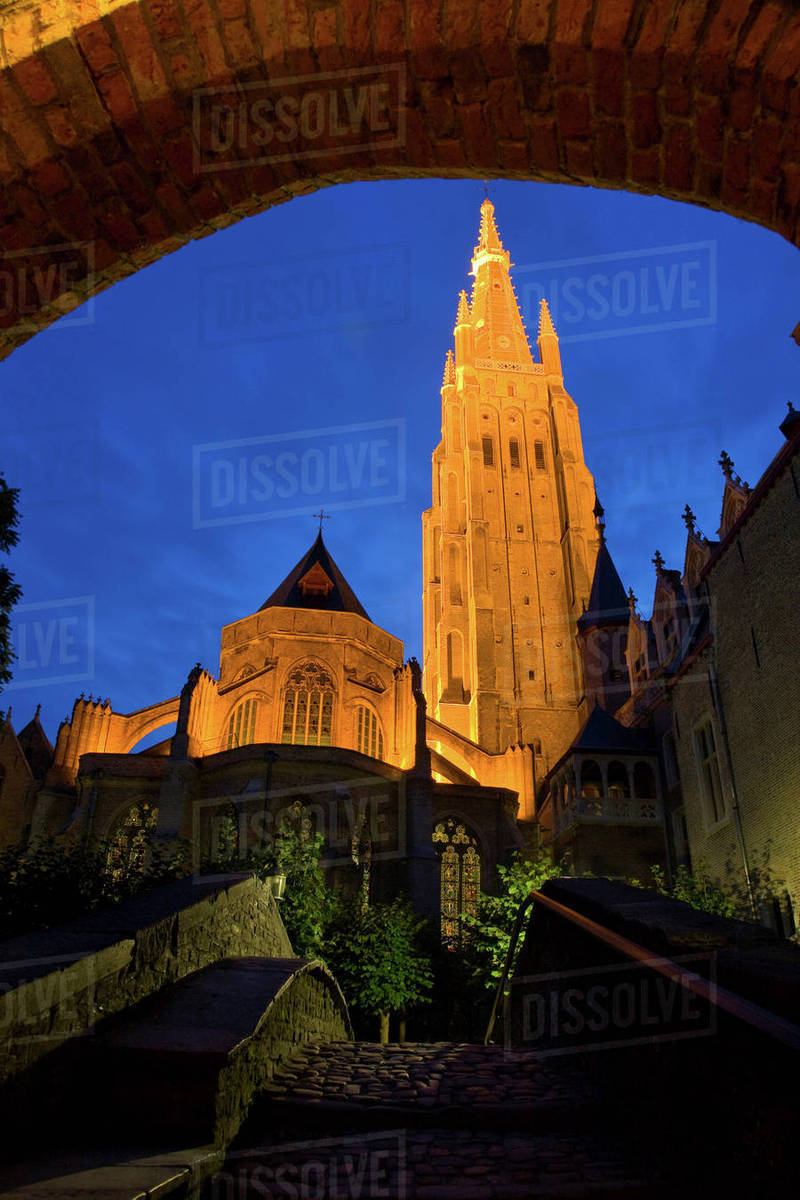 Illuminated bell tower on cathedral - Royalty-free Stock Photo | Dissolve