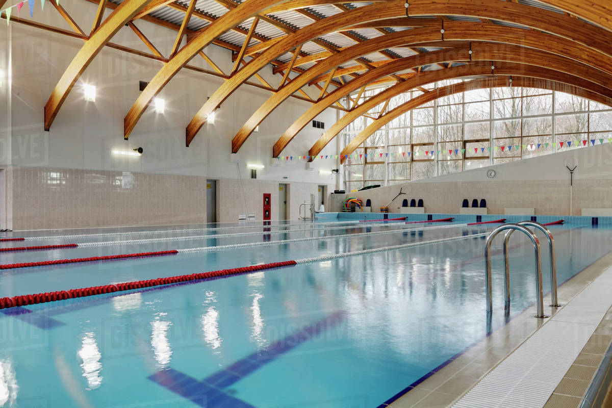 Wooden arches over indoor swimming pool - Royalty-free Stock Photo ...