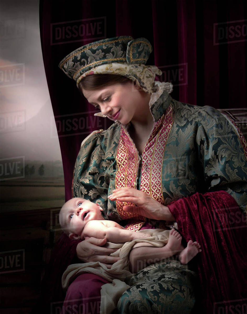 Caucasian medieval mother holding baby son - Royalty-free Stock Photo ...