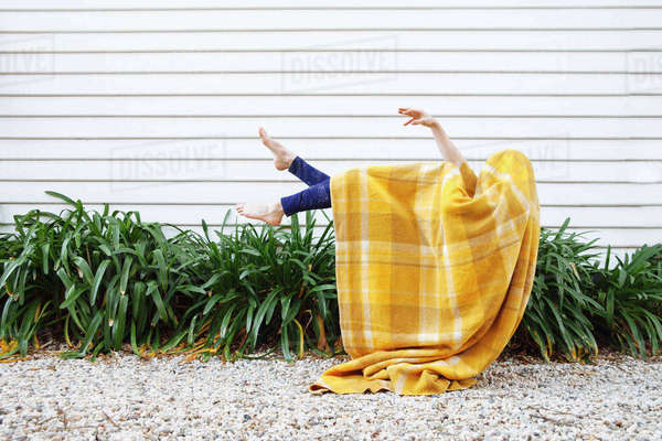 Caucasian woman in blanket falling outdoors - Royalty-free Stock Photo ...