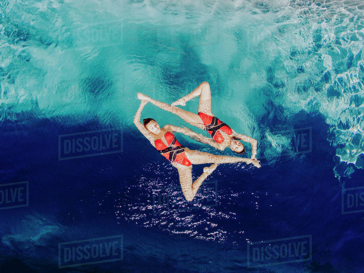 Aerial view of synchronized swimmers - Royalty-free Stock Photo | Dissolve