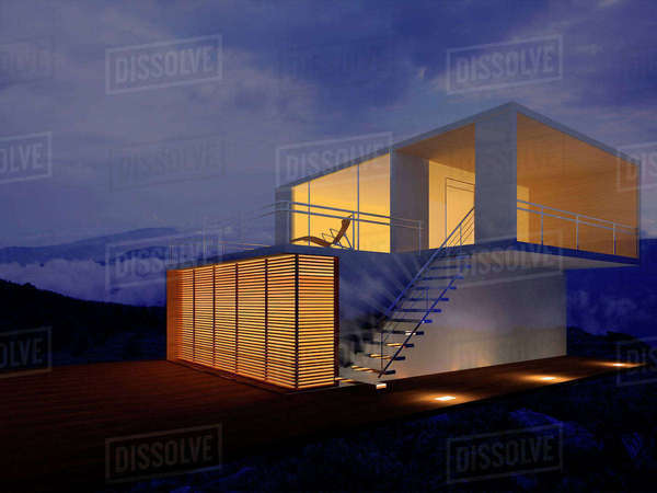 Modern house in remote landscape - Stock Photo - Dissolve