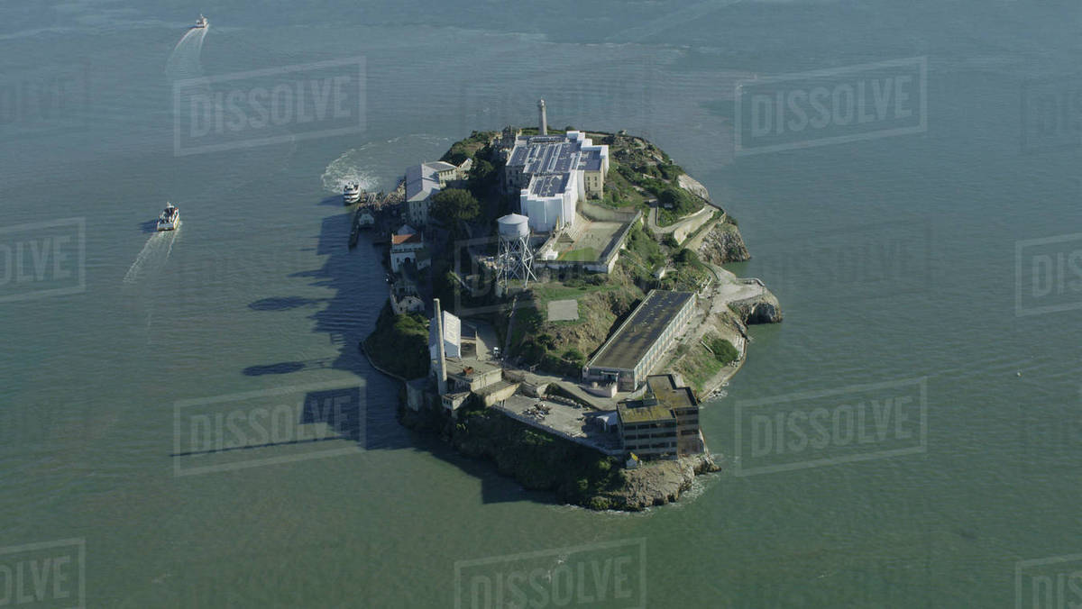 Aerial view of island prison, San Francisco, California, United States ...