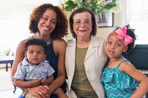 Portrait of smiling mixed race multi-generation family - Stock Photo ...