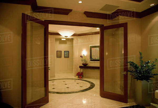 Double doors to lobby area - Stock Photo - Dissolve