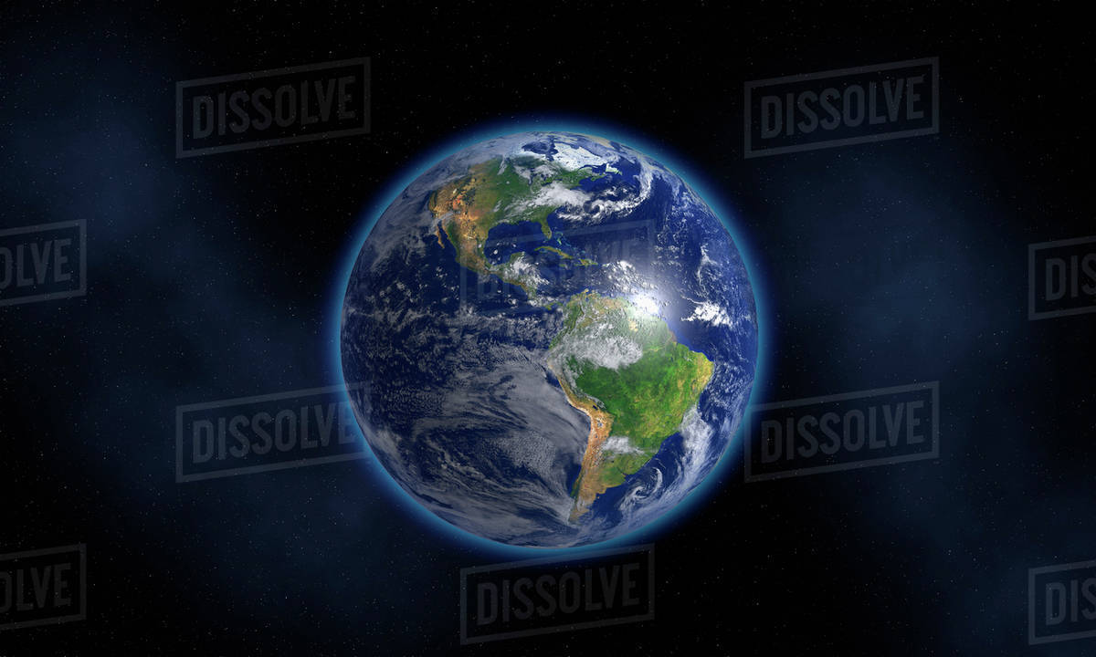 Glowing Earth floating in space - Stock Photo - Dissolve