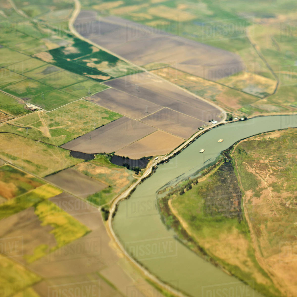 Aerial View of a River Passing Through Farmland - Royalty-free Stock ...