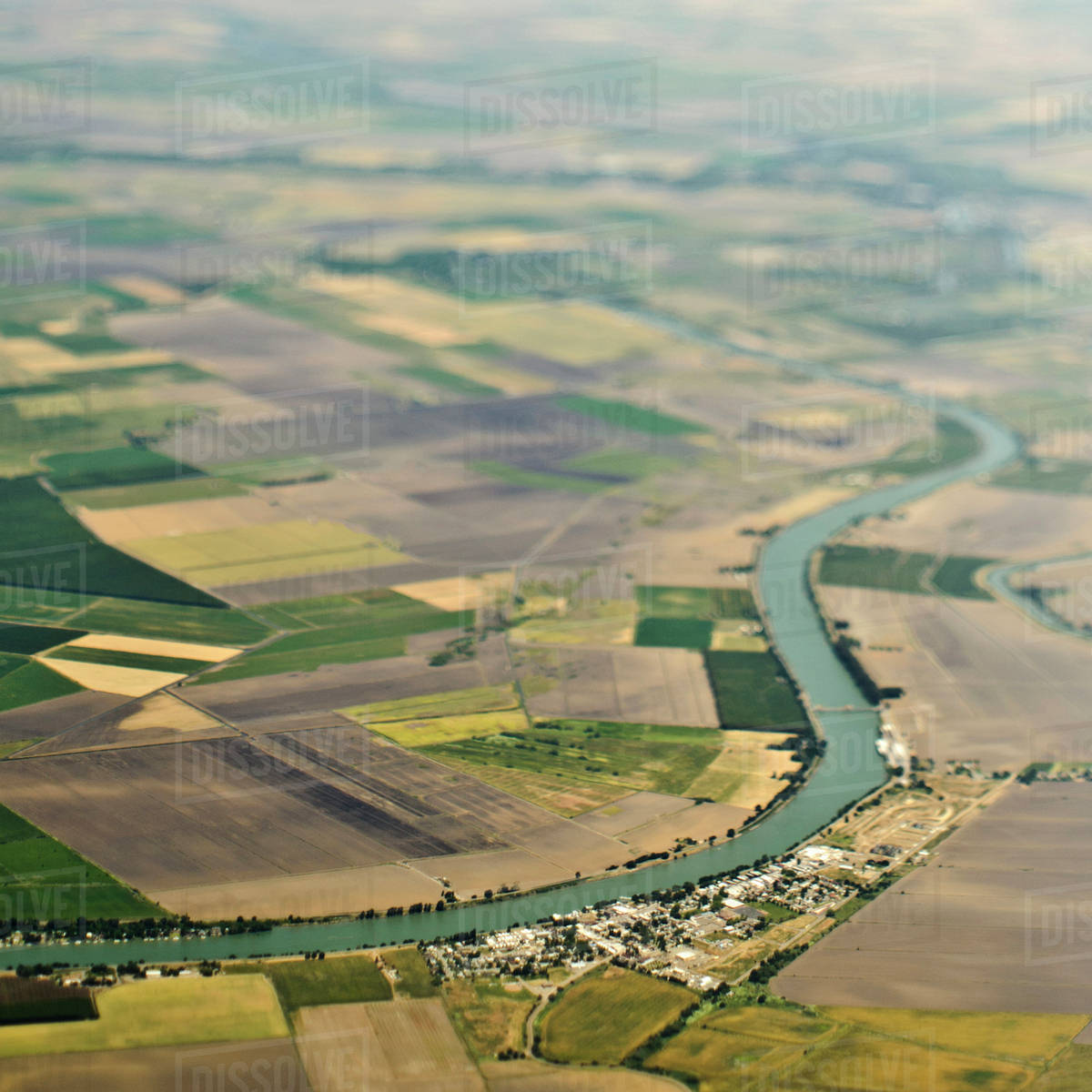 Aerial View of a River Passing Through Farmland - Royalty-free Stock ...