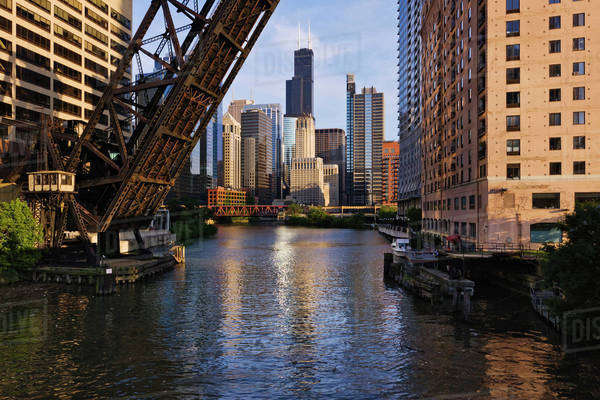 Raised bridge over Chicago River, Chicago, Illinois, United States ...