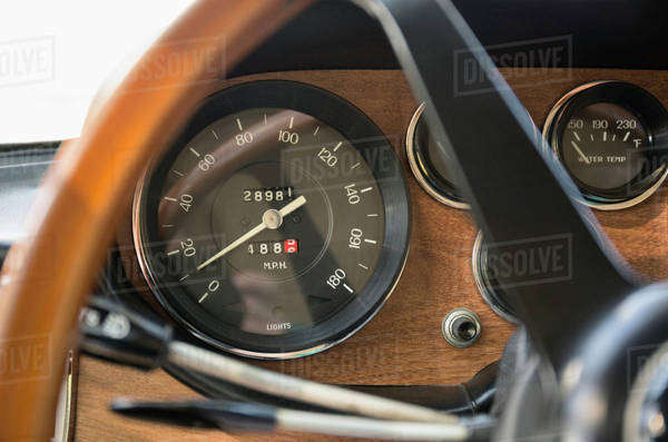 Close up of speedometer in retro Ferrari dashboard - Royalty-free Stock ...