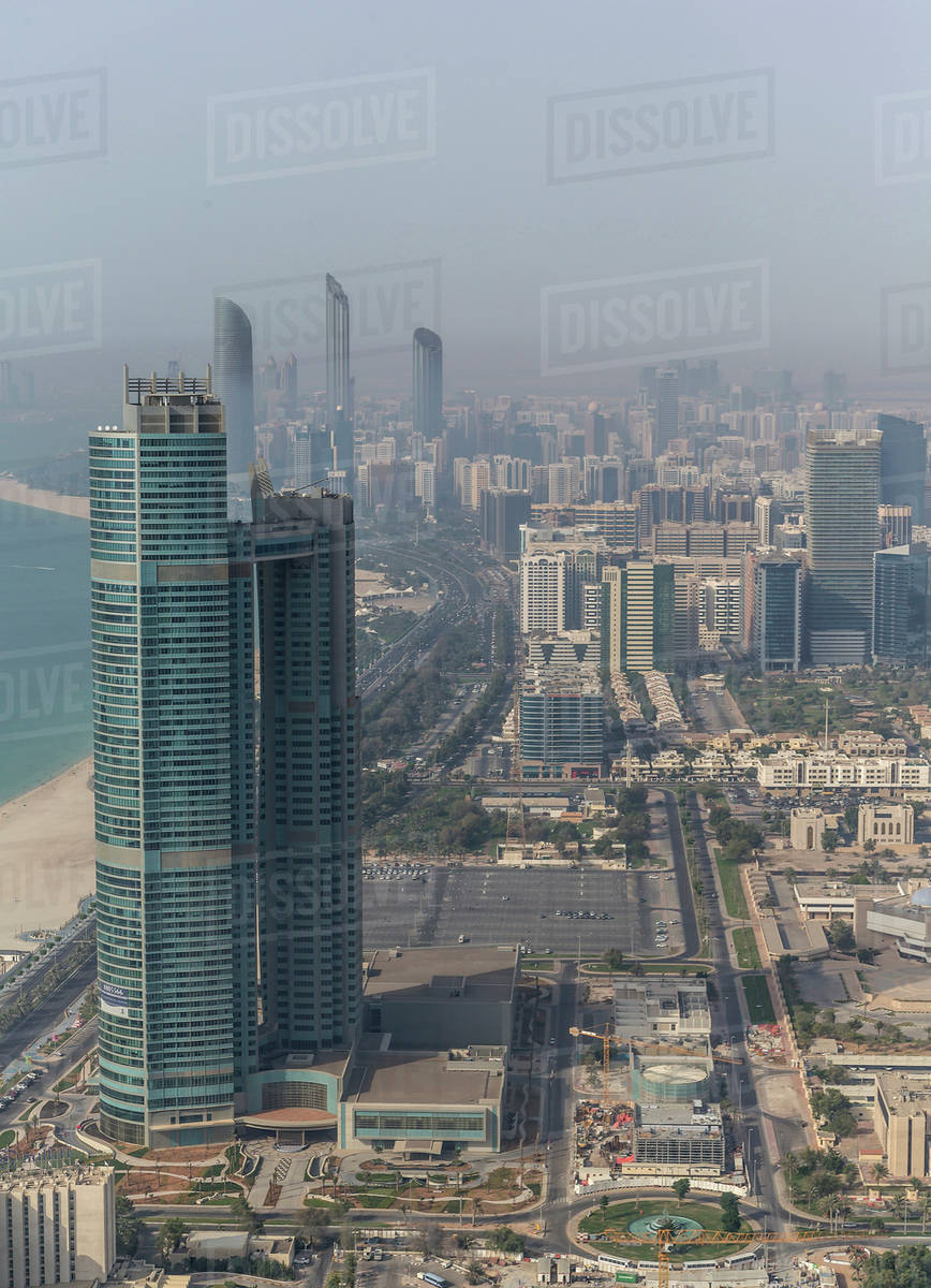 Aerial view of high rise buildings in Abu Dhabi cityscape, Abu Dhabi ...