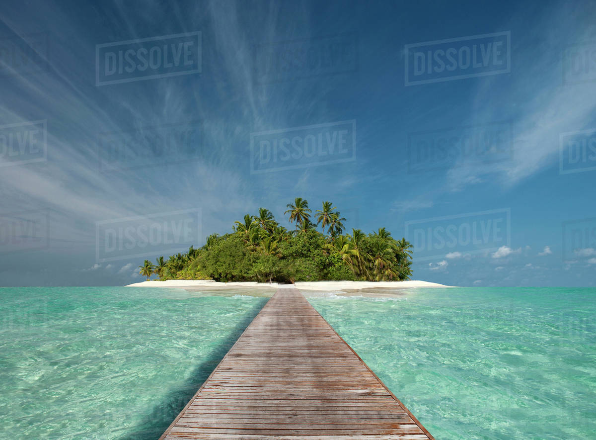 Wooden dock walkway to tropical island - Royalty-free Stock Photo ...