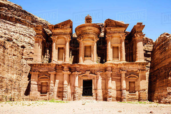 El Deir building carved into cliff face, Petra, Jordan - Royalty-free ...