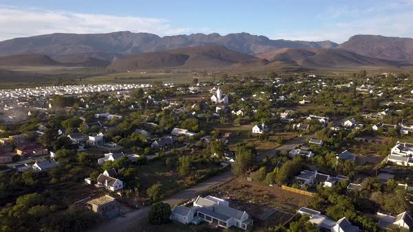 Aerial overhead small town in South Africa, Mcgregor, near Robertson ...