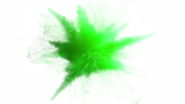 Green color powder explosion on white isolated background. 3d render ...