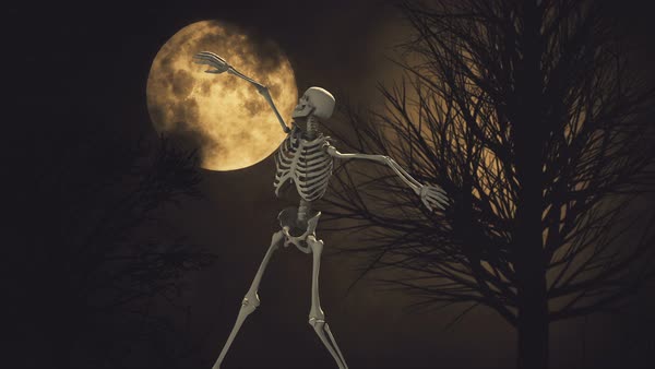 Dancing skeleton on the background full moon night sky - 4K Royalty ...