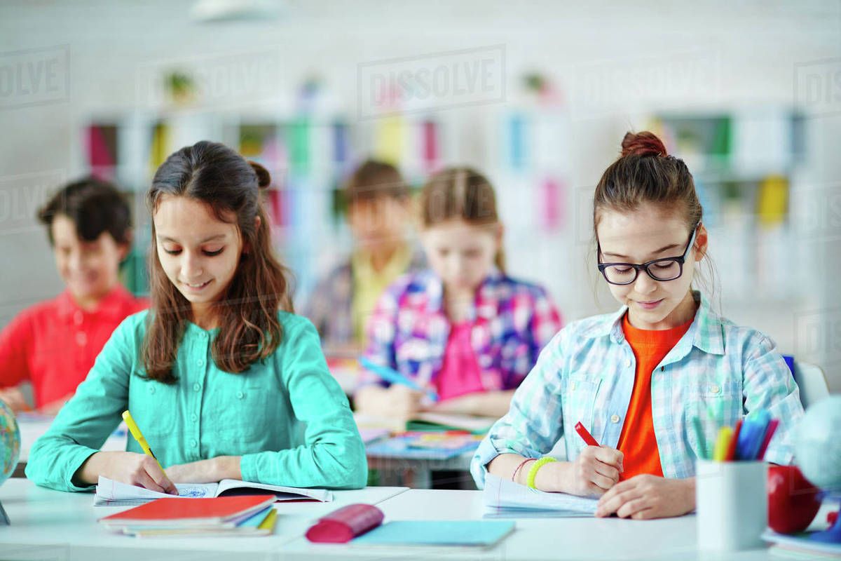 Schoolchildren writing during a lesson in elementary school - Royalty ...