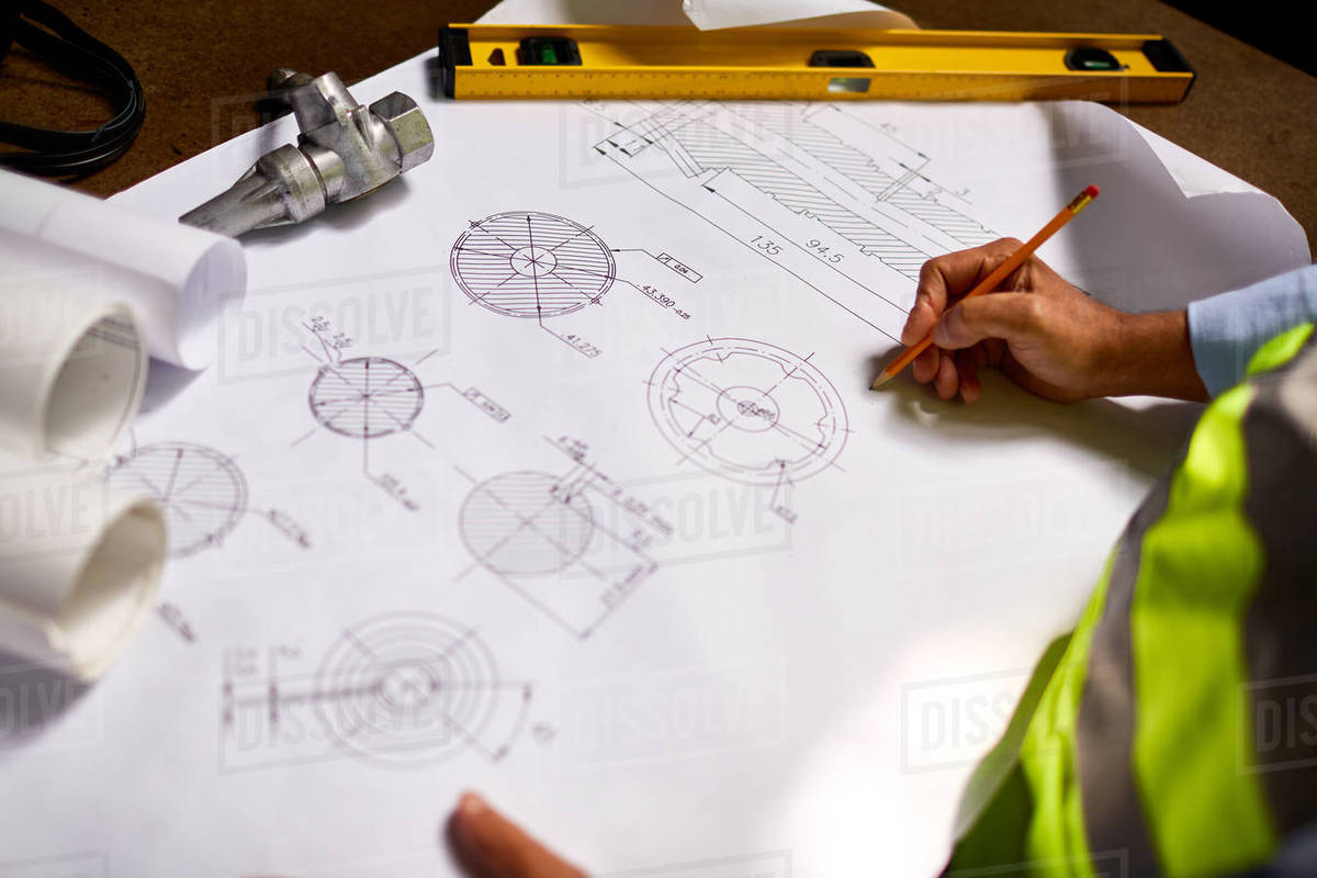 Modern engineer drawing sketch of machine part - Royalty-free Stock ...