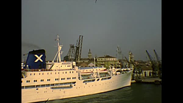 Venice, Italy - circa 1980: big cruise ships docked in Venezia harbor ...