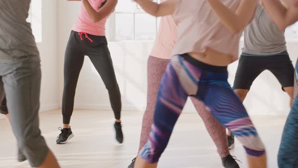 Dance class happy group of diverse people dancing enjoying training ...