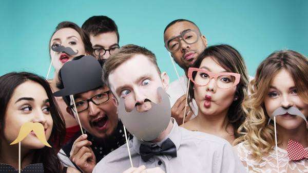 Group of funny people celebrating slow motion party photo booth - HD ...