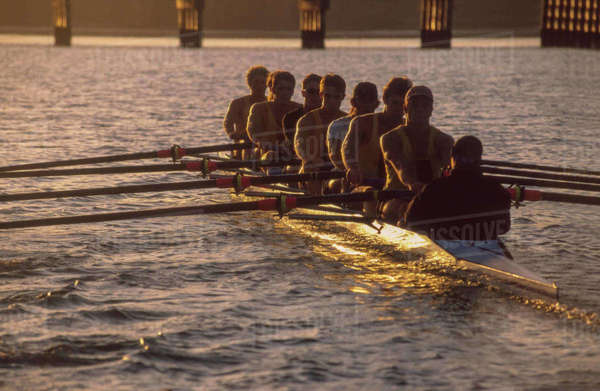 Rowing Eight competing in rowing competition - Stock Photo - Dissolve