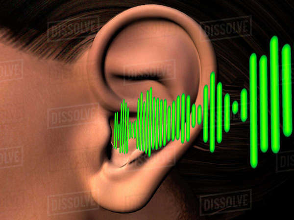 Close-up of a human ear listening to sound waves - Royalty-free Stock ...