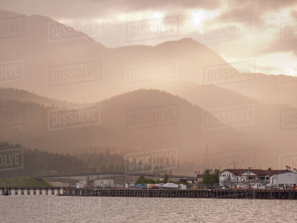 Bridge at sunset, Douglas Island, Juneau, Alaska, USA - Royalty-free ...