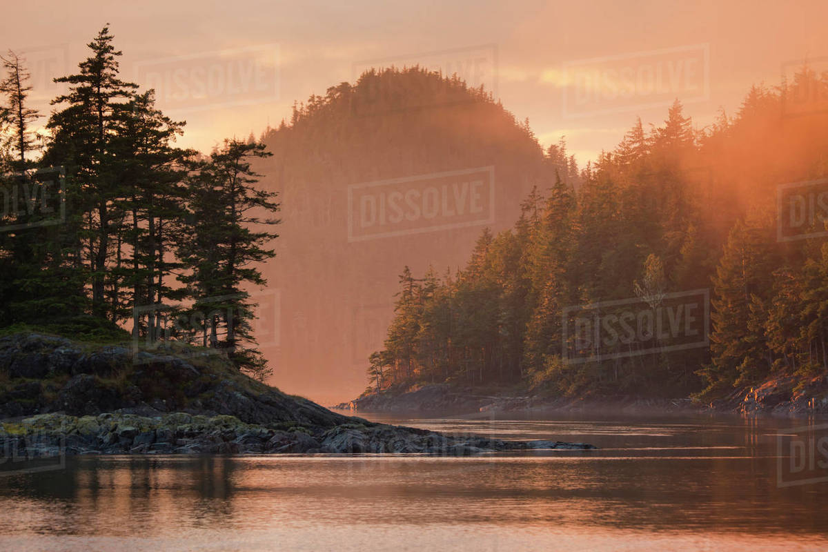 Strait with islands in the background, Broughton Island, Village Island ...