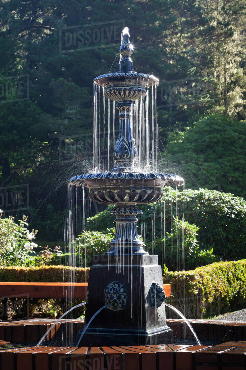 USA, Oregon, Shore Acres State Park, Fountain in garden - Royalty-free ...