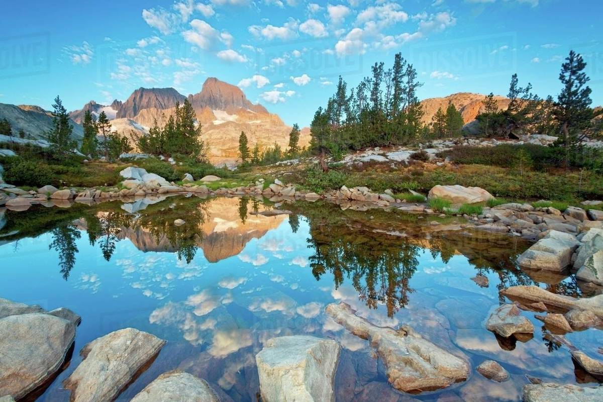 Reflection of mountains in a lake, Mt Ritter, Banner Peak, Garnet Lake ...