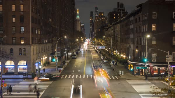 Cars Traffic on Street in Manhattan at Night. New York City ...