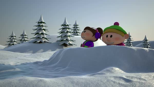Cute Cartoon Kids having a Snowball Fight - high quality 3d animation ...