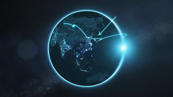 3d animation of a growing network across a realistic earth. Seamless ...