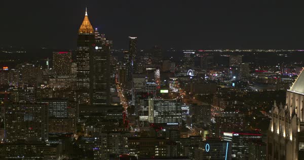 Atlanta Aerial Nighttime downtown cityscape from midtown perspective ...
