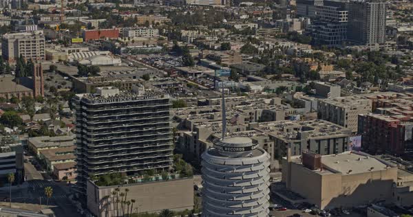 Los Angeles Aerial Panning up, out, and around from near Hollywood and ...