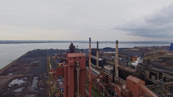 Hamilton Industrial Sector Ontario Aerial - Various perspectives, slow ...