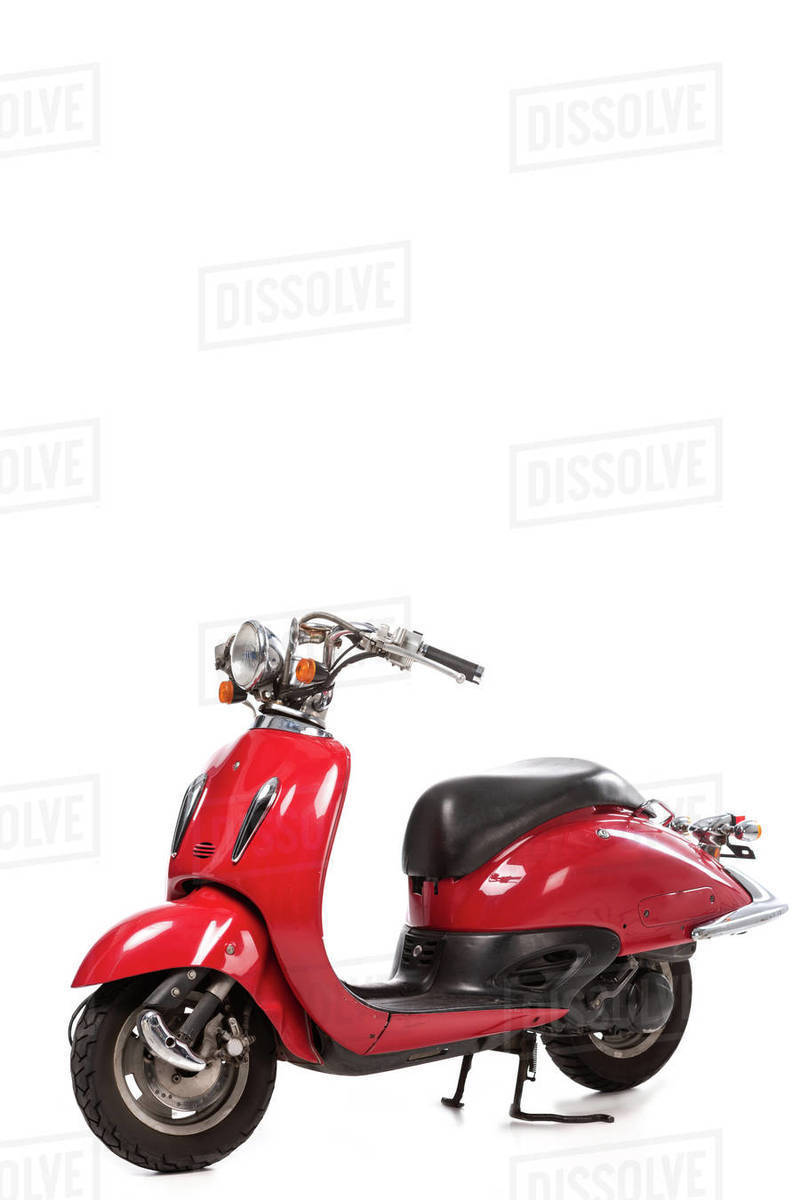 Red retro scooter isolated on white - Royalty-free Stock Photo | Dissolve