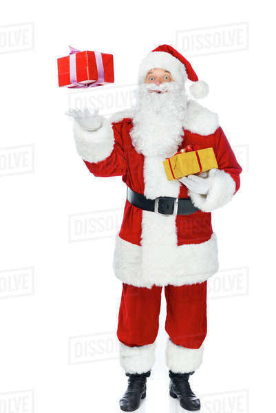 santa claus with christmas gift boxes isolated on white - Royalty-free ...