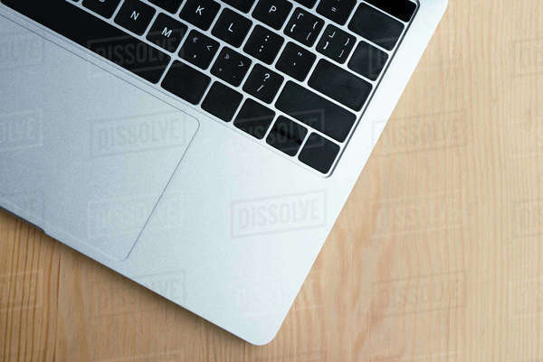 top view of laptop computer keyboard on wooden table - Royalty-free ...