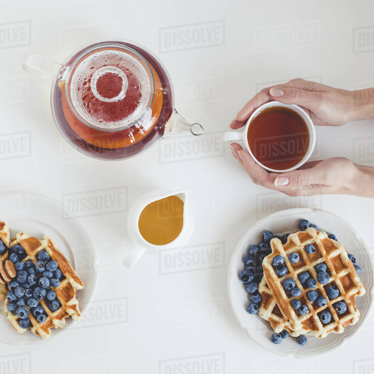 Top view of tasty breakfast of waffles and tea - Royalty-free Stock ...