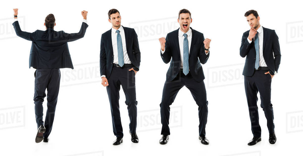 collage of businessman showing different reactions isolated on white ...