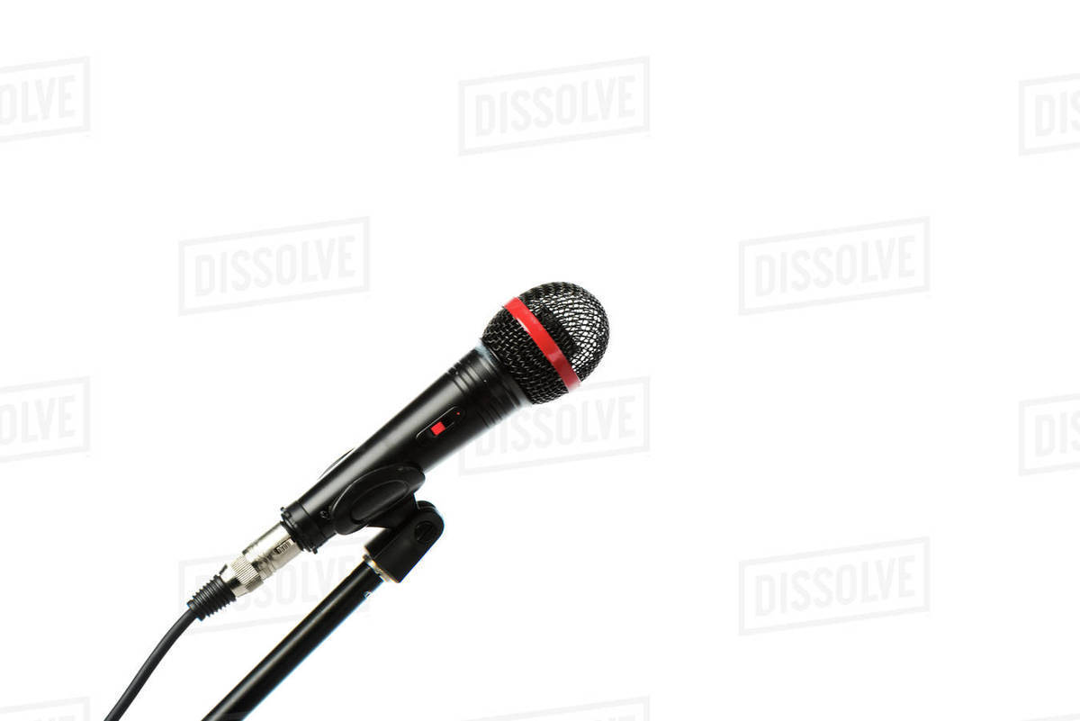 Close up view of electric microphone isolated on white - Stock Photo ...