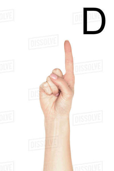 Cropped view of female hand showing latin letter - D, sign language ...