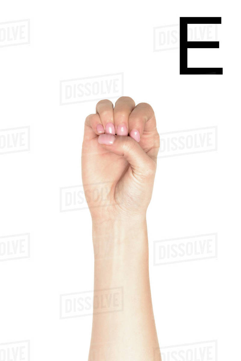 Female hand showing latin letter - E, sign language, isolated on white ...